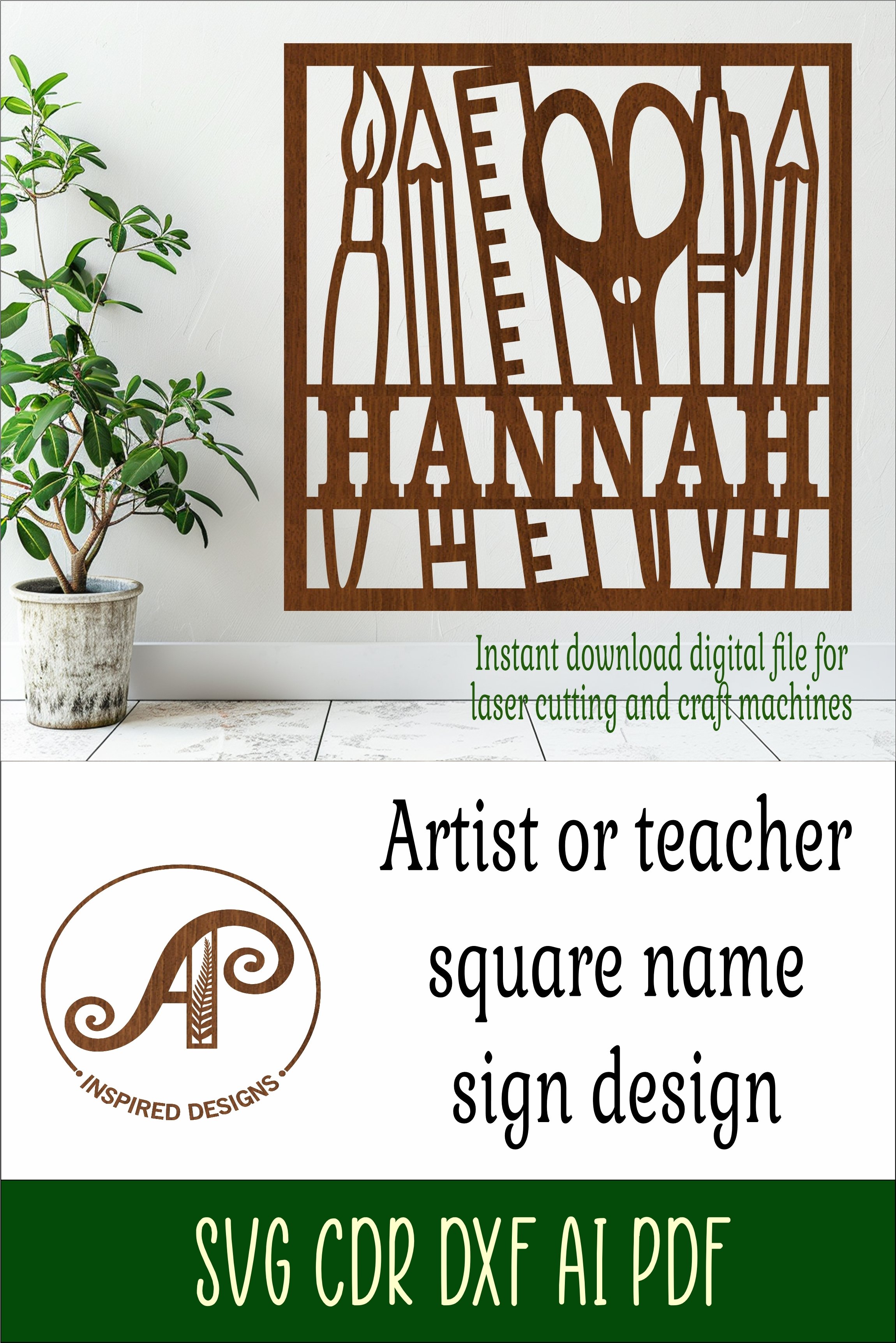 Artist, drawing crafts square name wall art sign, SVG file