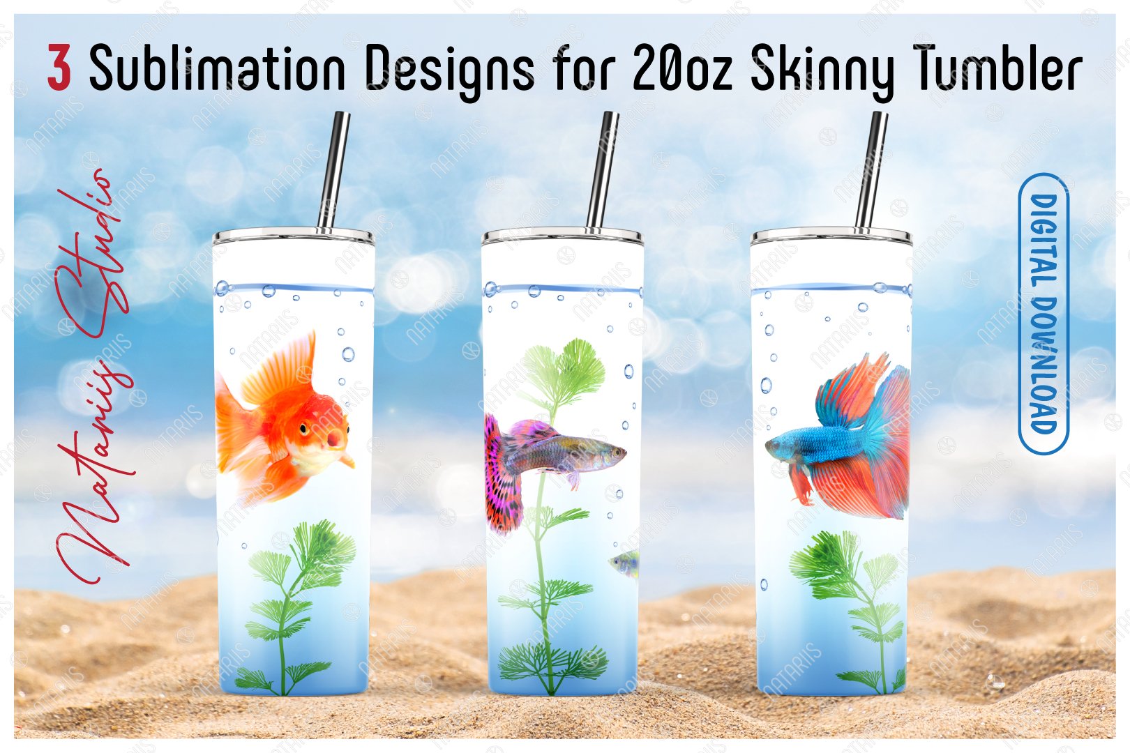 3 Aquarium fish Seamless Patterns for 20oz SKINNY (1301732)