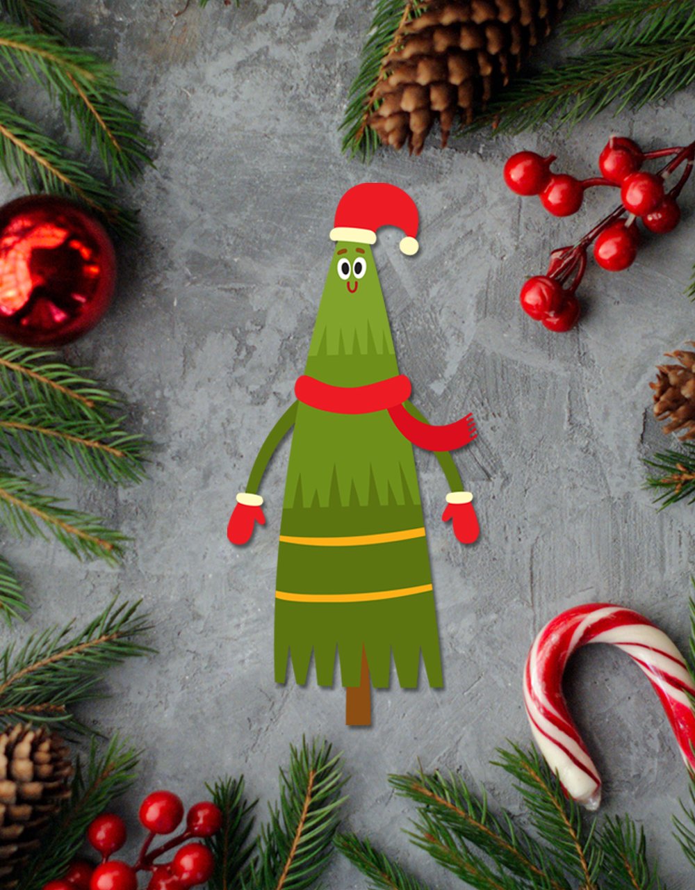 Smiling happy cartoon Christmas tree - SVG, PNG