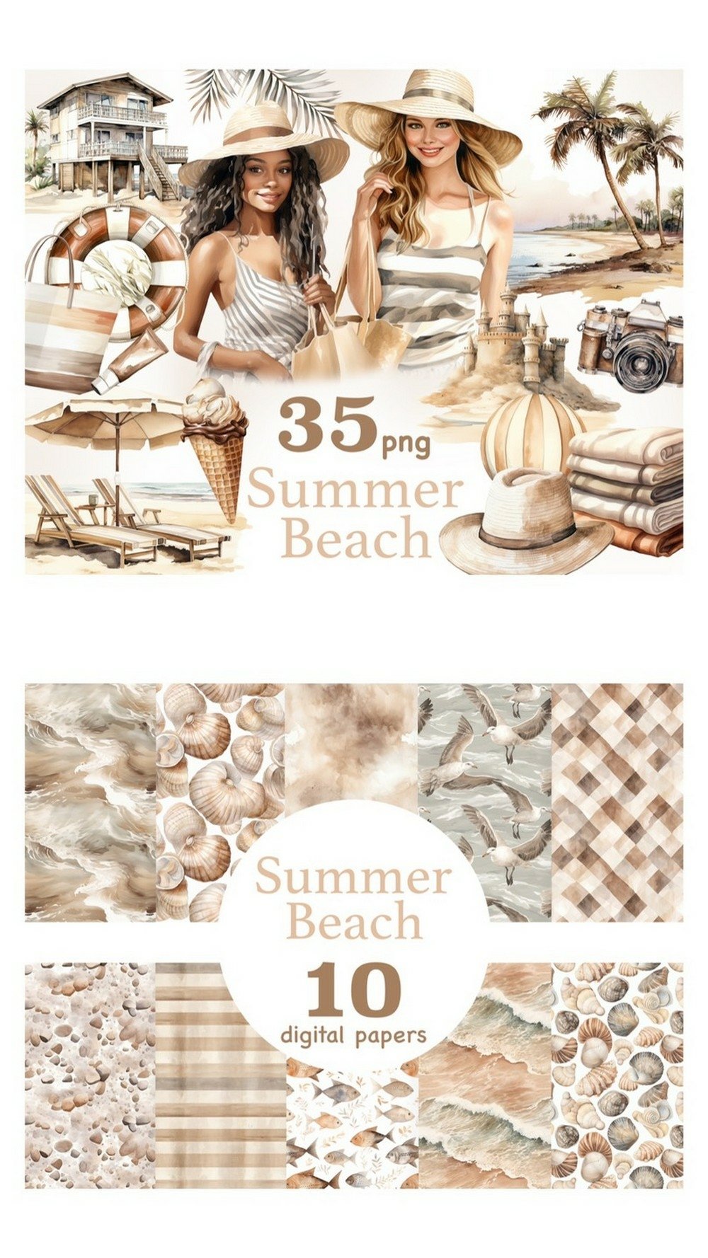 Summer Beach Clipart Bundle Vacation Graphics Set