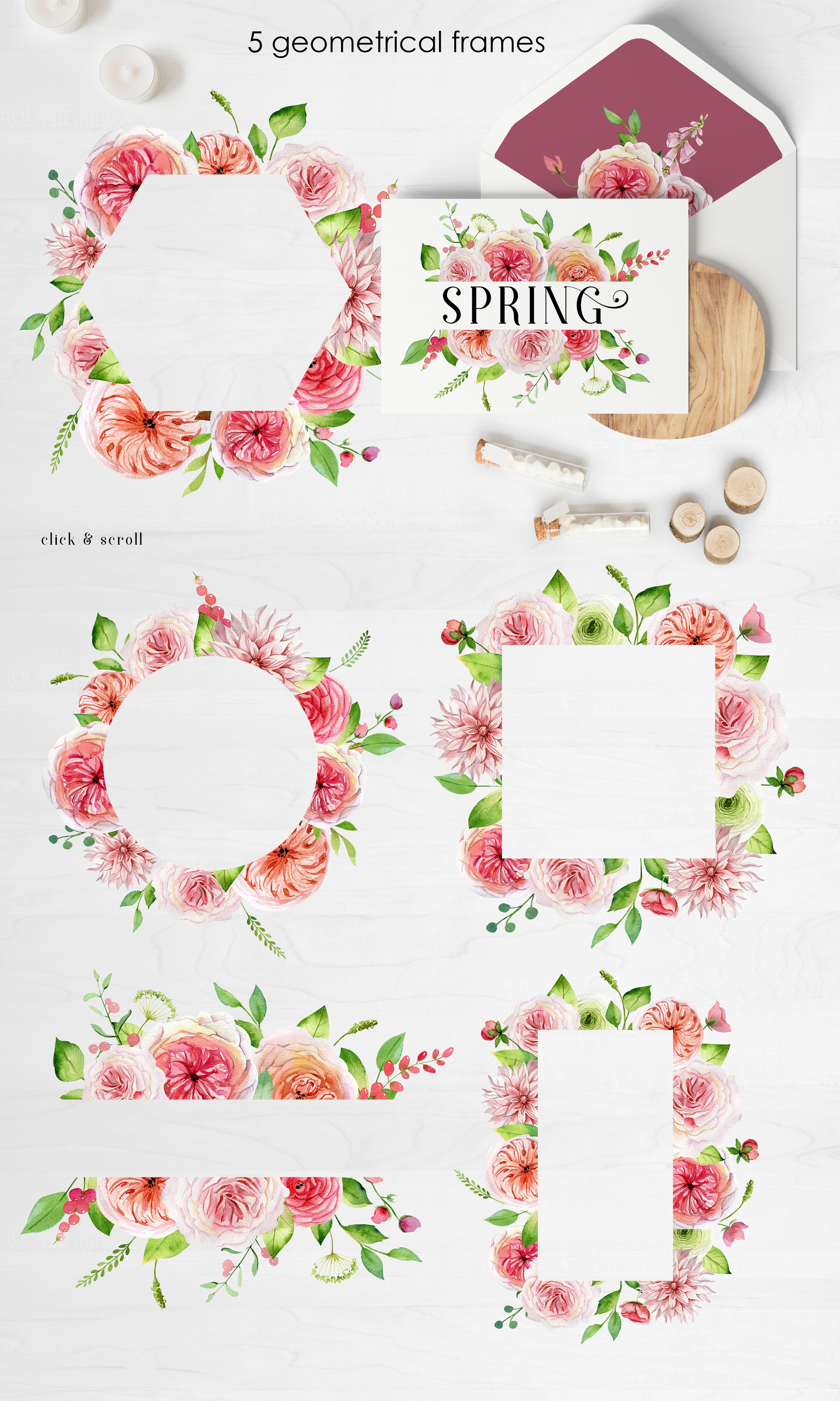 Watercolor Spring Flowers and Roses Clipart