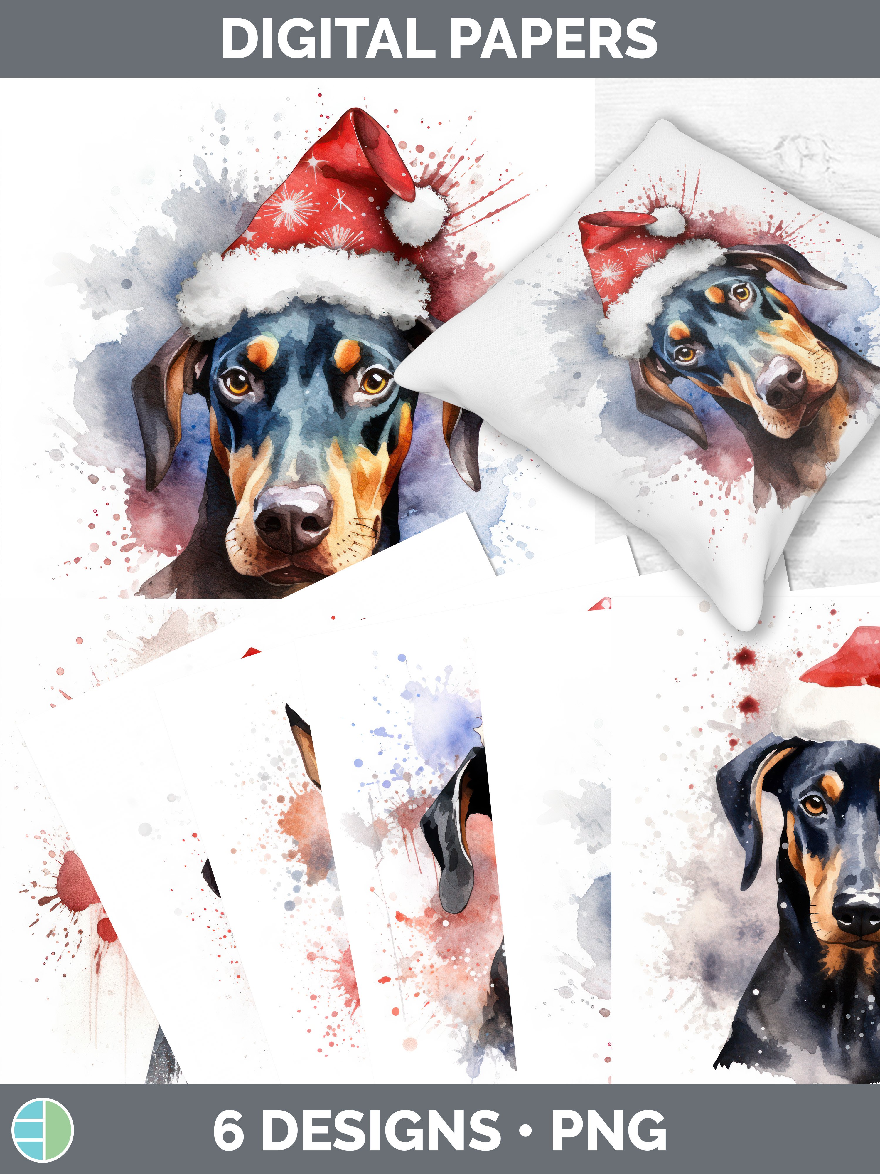 Christmas Santa Hat Doberman Pinscher Dog Paper Backgrounds