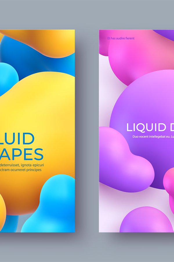 Abstract posters with flowing fluid 3d balls and blobs. Morp