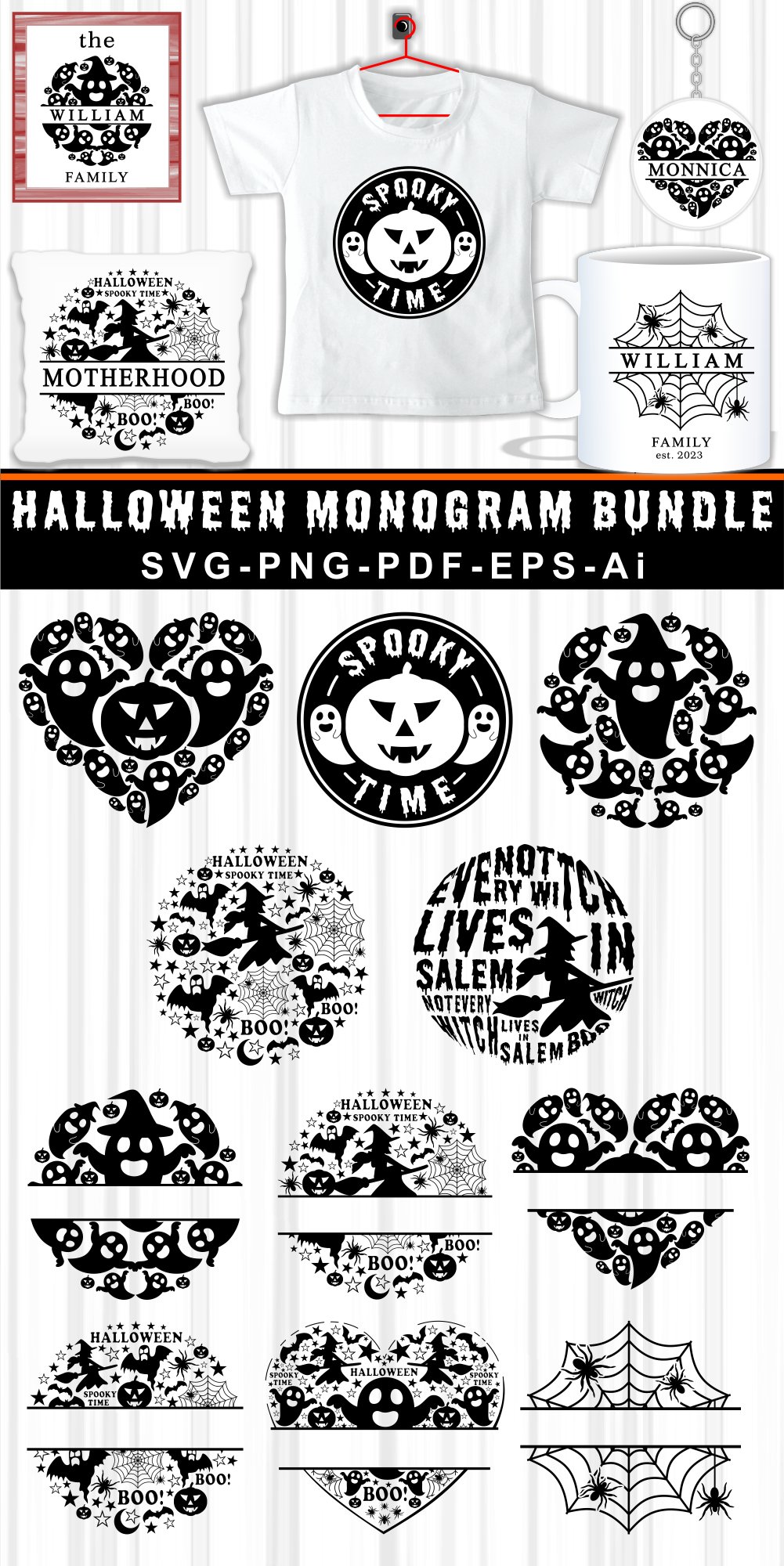 Halloween Monogram SVG Bundle | Halloween Split Monogram SVG