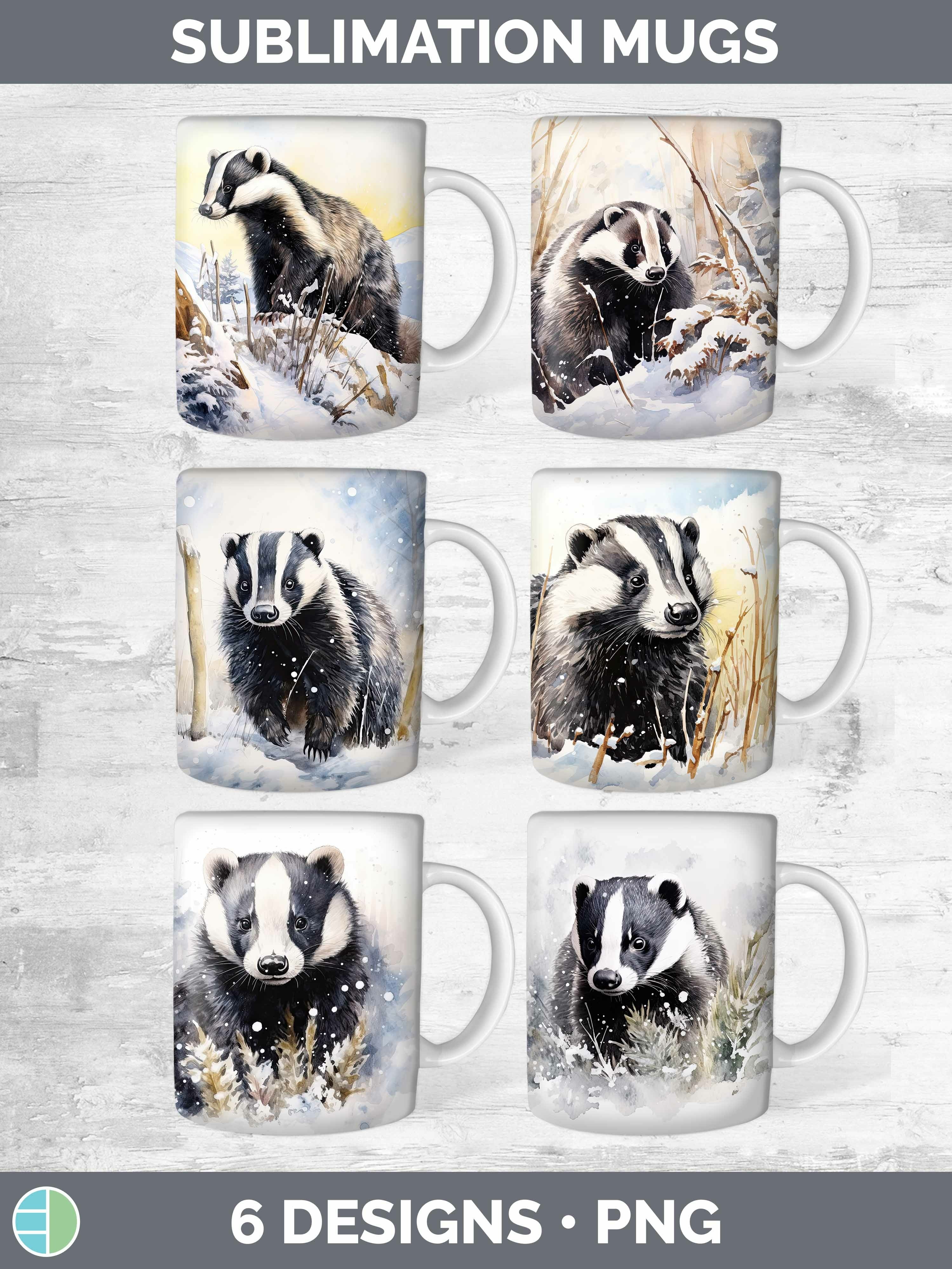 Watercolor Badger Mug Wrap | Bundle Coffee Cup Designs