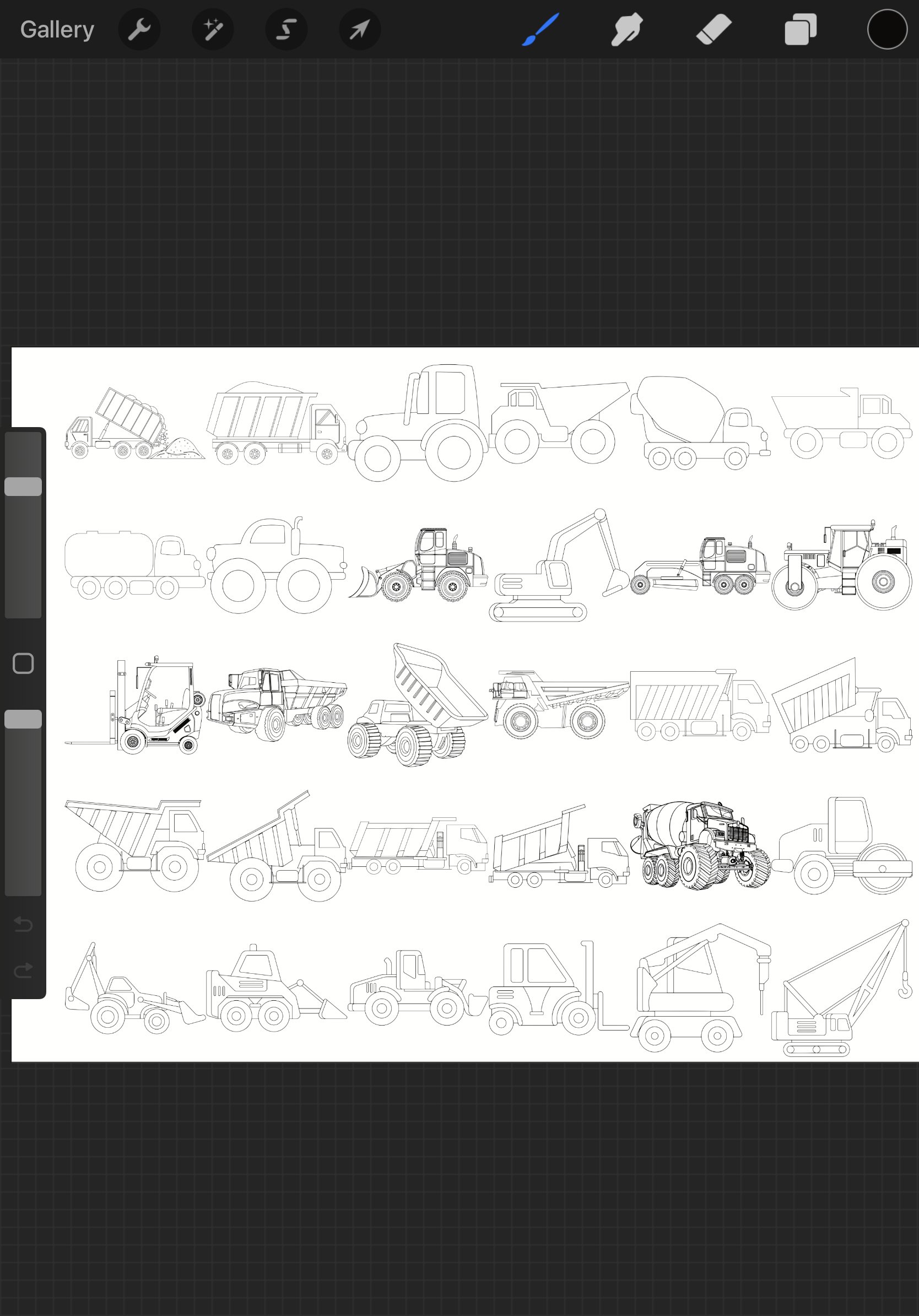 Construction Vehicles Outlines Set 1 Procreate Brush Stamps