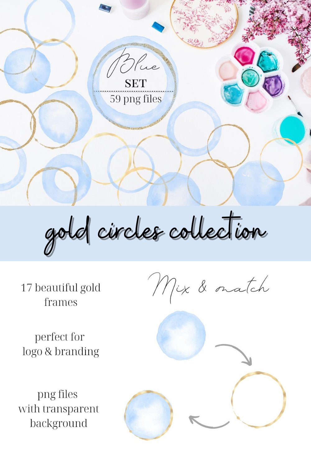 Gold Circles with Blue Watercolor (2492248)