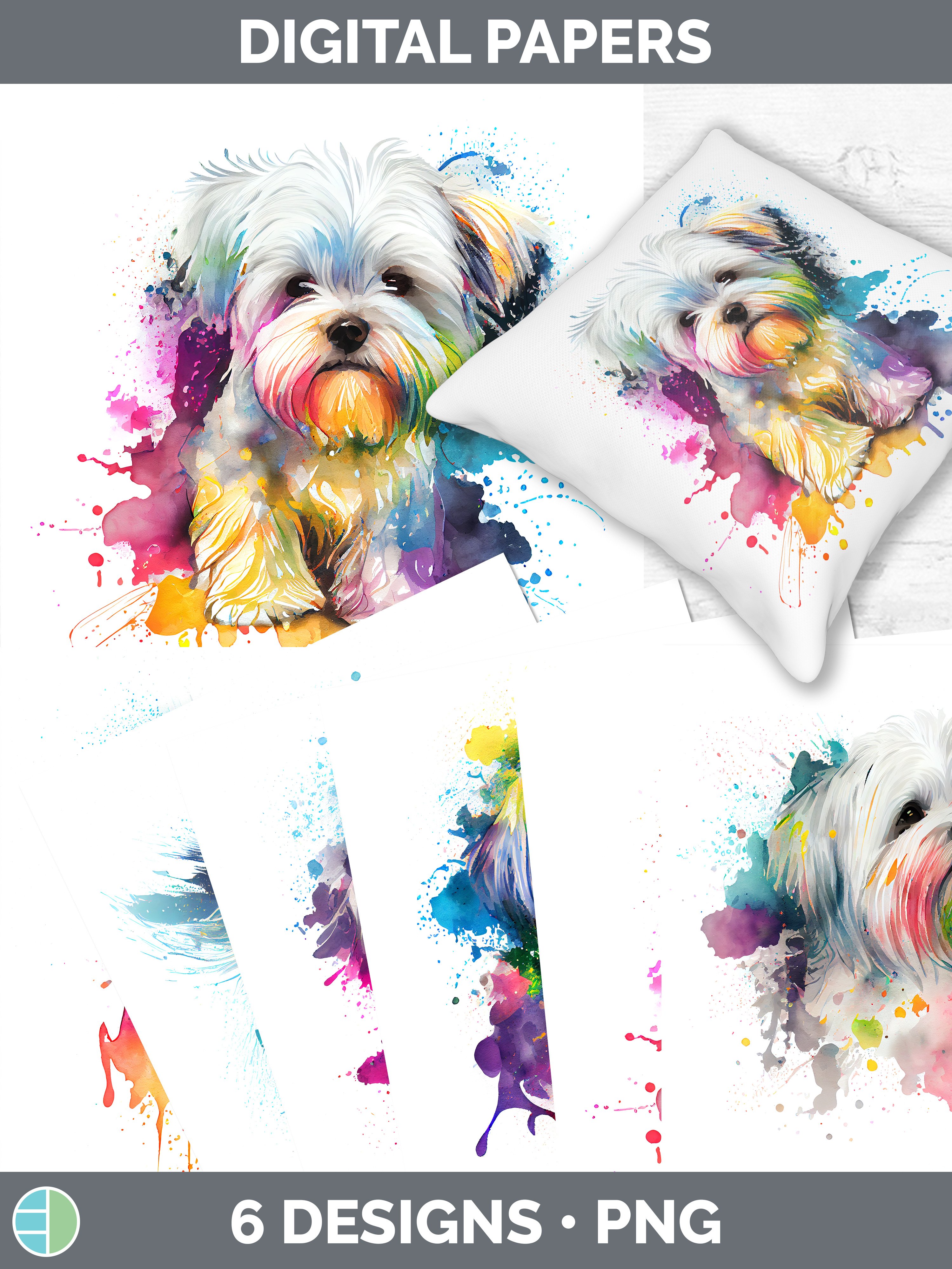 Rainbow Maltese Dog Paper Backgrounds | Digital Scrapbook Pa