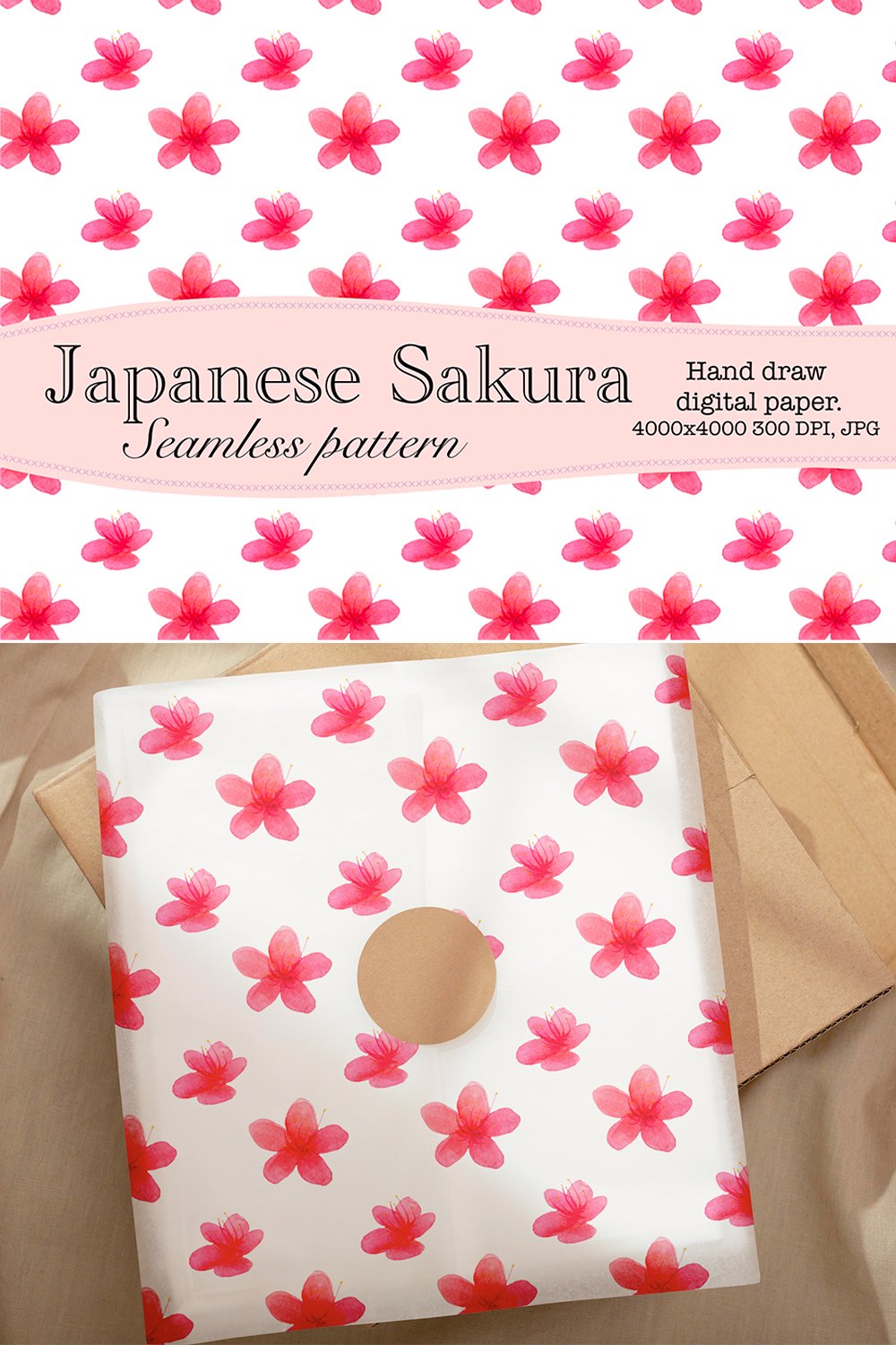 Watercolor floral seamless pattern. Sakura flower. Paper
