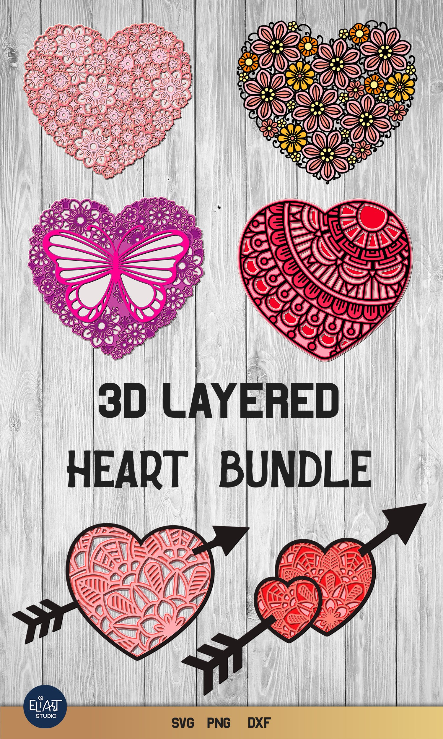 3d Layered Heart SVG Bundle | Valentines Day SVG Love Bundle