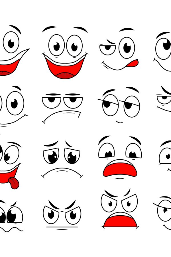 Cartoon expressions. Cute face elements eyes and mouths with