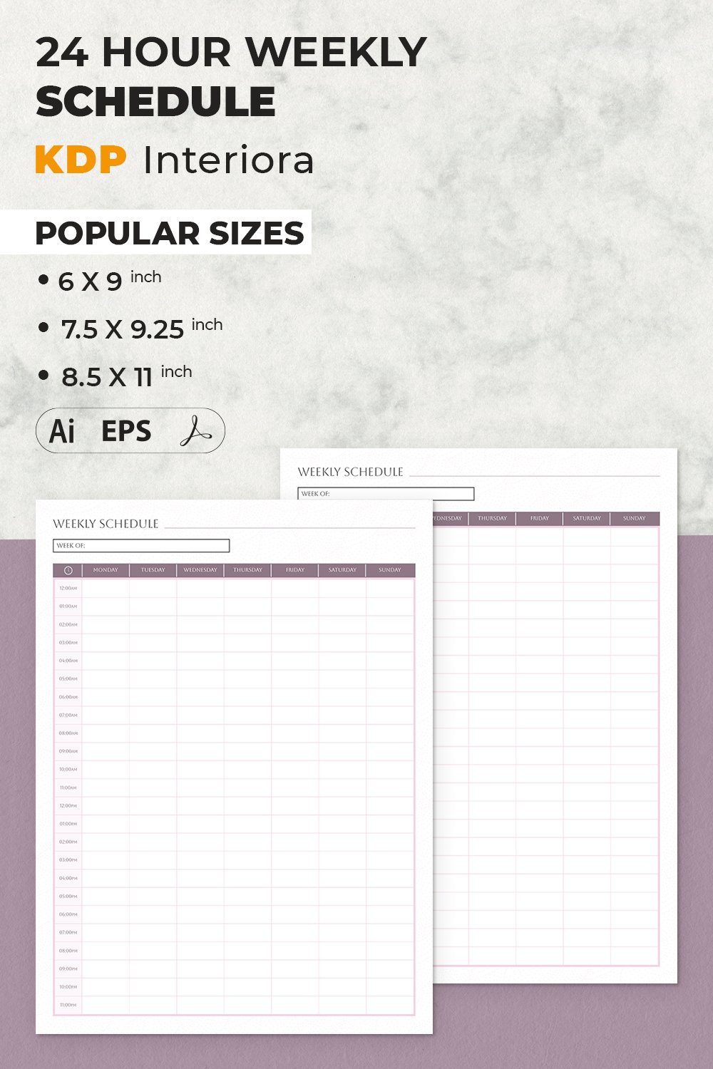 24 Hour Weekly Schedule | Printable Template