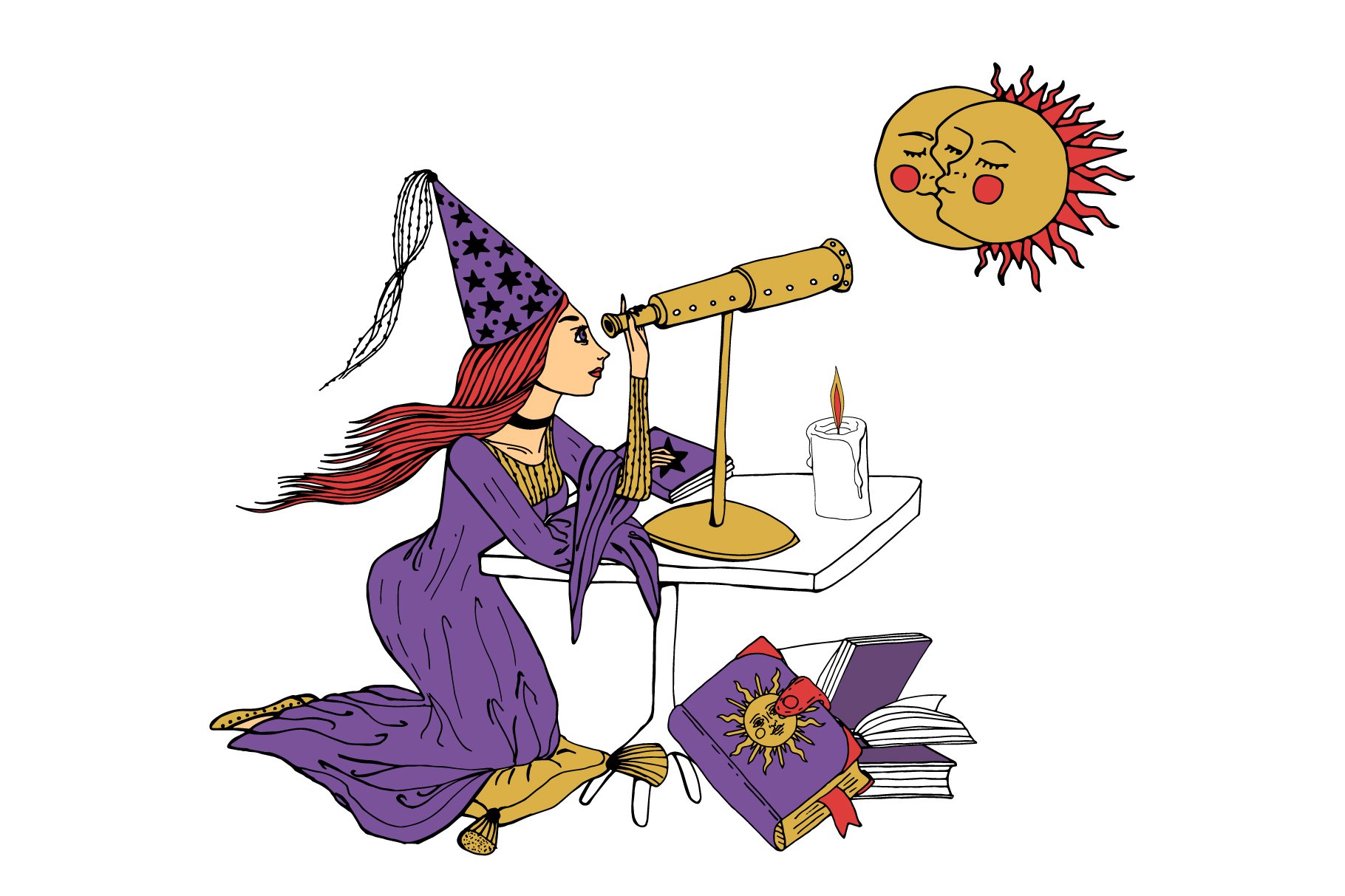 Esoteric Stargazer Astrologer Girl Vector Illustration