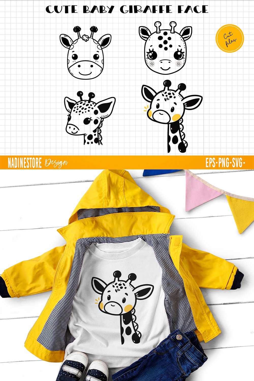 Cute baby giraffe face. SVG, PNG, EPS. Cut file.