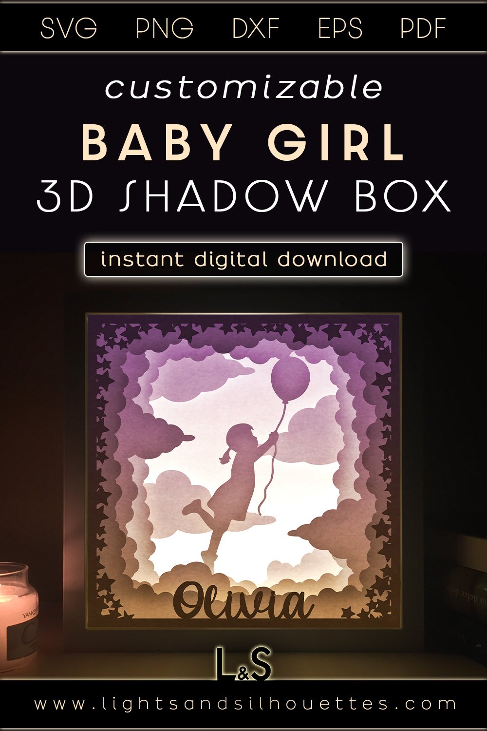 Personalized Baby Girl Shadow Box | Lightbox Svg