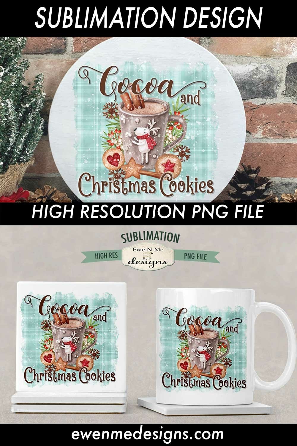 Cocoa Christmas Cookies PNG Sublimation | Cocoa Mug Cookies