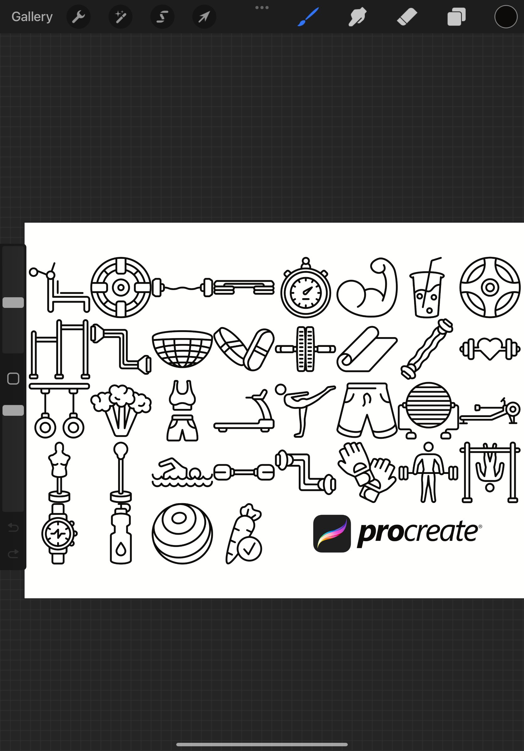 Gym & Fitness Icons Set 1 Procreate Brush Stamps, 36 Gym