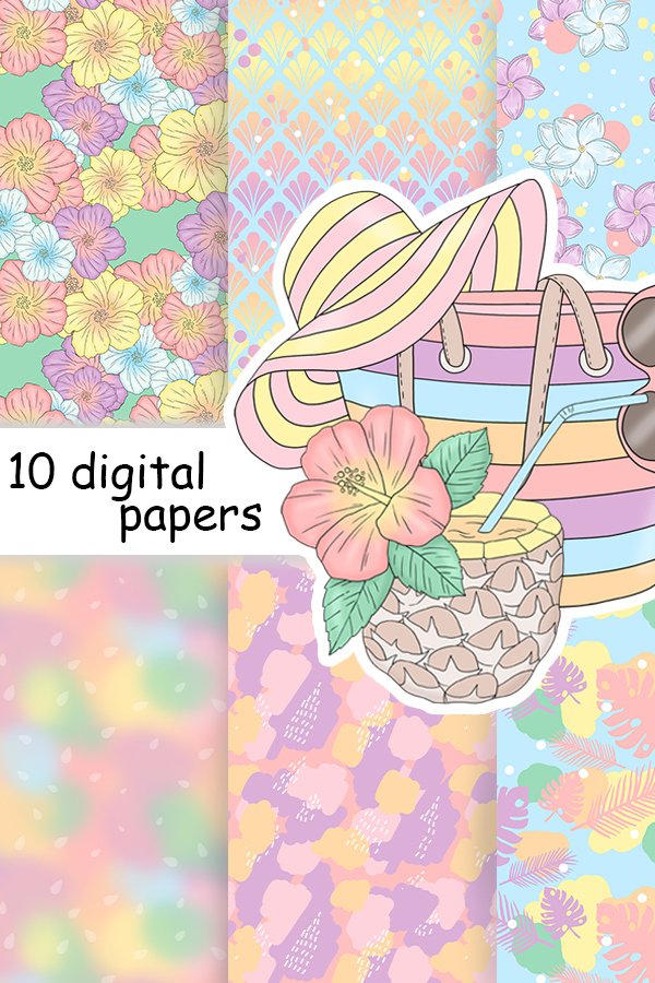 Pastel Summer PATTERN Beach Tropical Travel Girl JPEG files