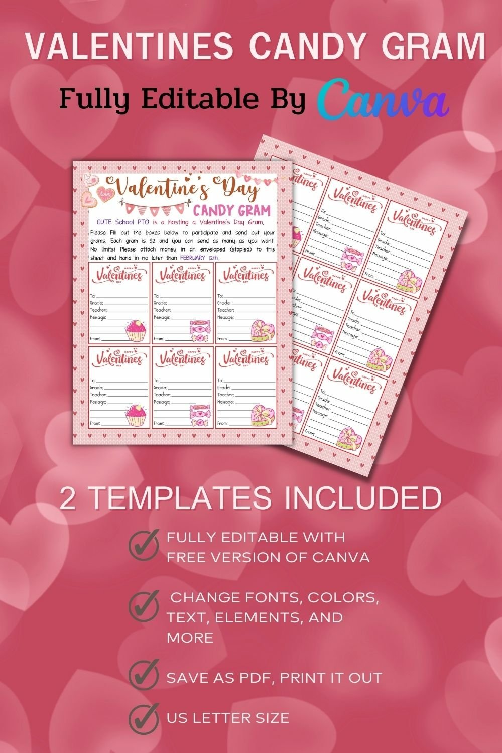 Valentines Candy Gram Editable on Canva