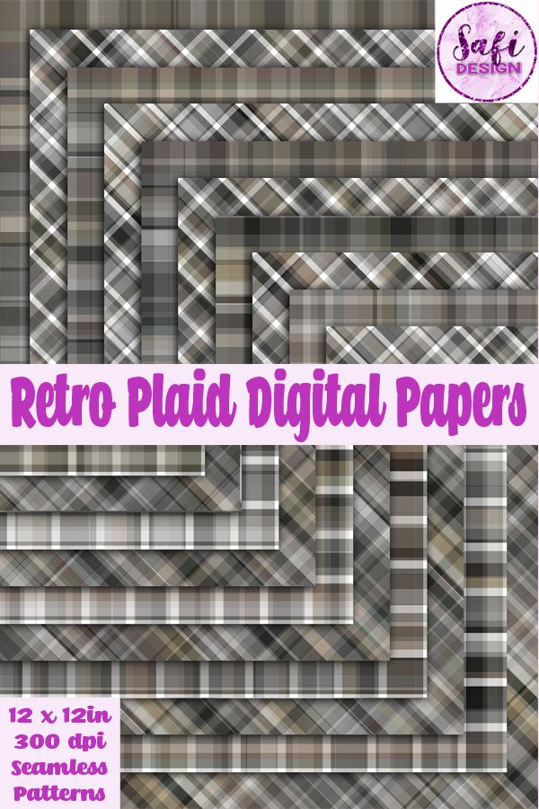Digital Papers - Grey Retro Plaid