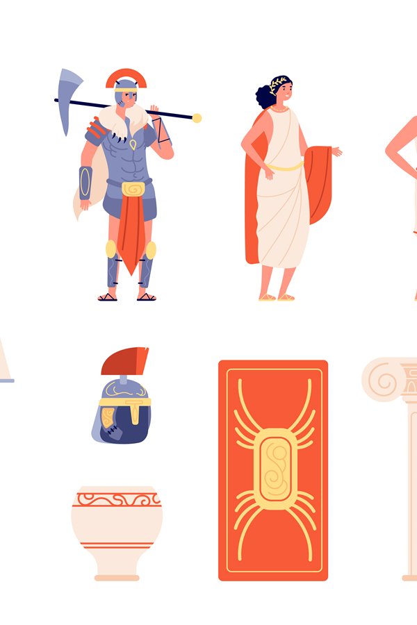 Ancient rome elements. People and weapons, isolated roman em