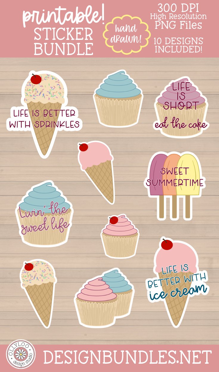 Sweets Sticker Bundle | Ice Cream and Cake Stickers