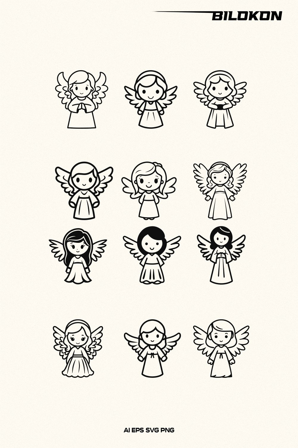 Cute Angel SVG Bundle, Christmas Kids Angels Silhouette SVG