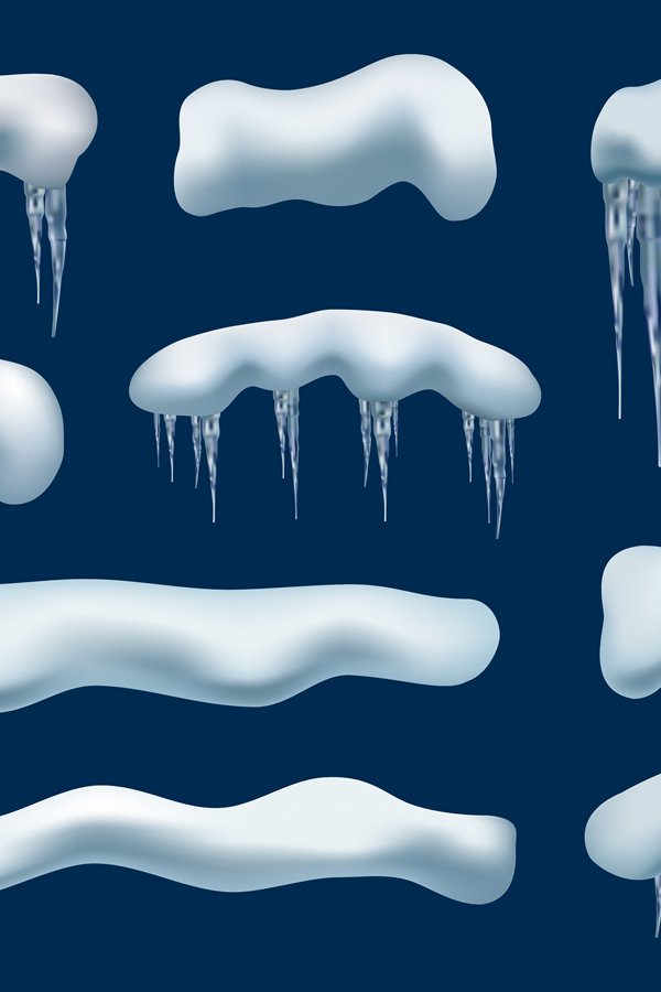 Winter snow cap. Roof decoration frozen shapes christmas pil