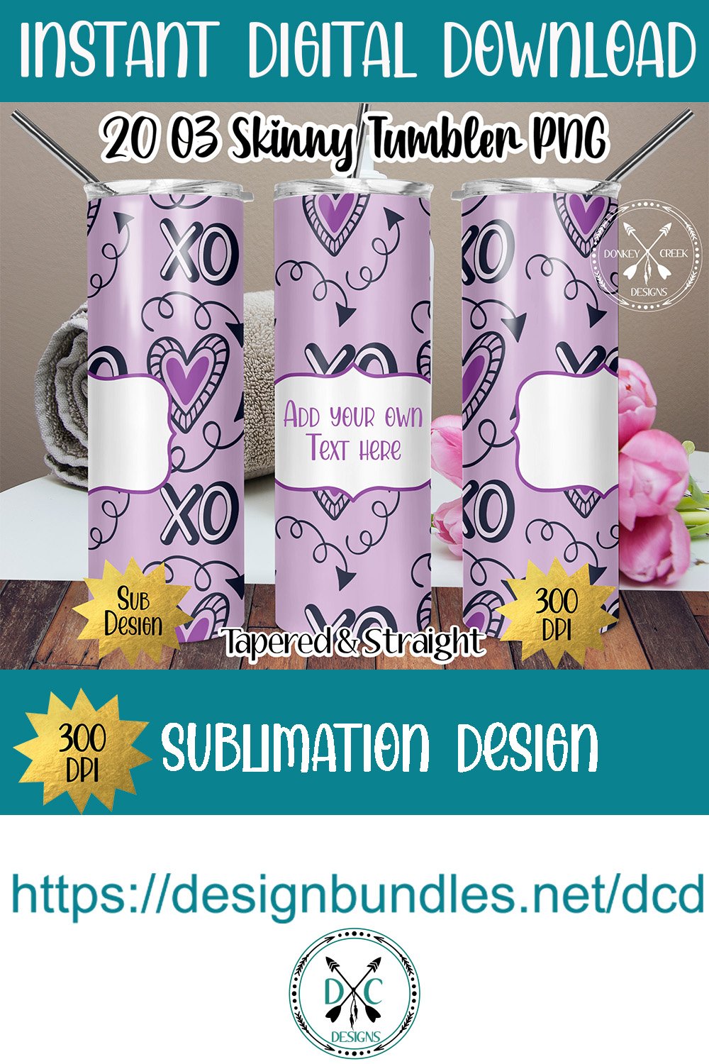 Full Wrap 20 oz Skinny Tumbler Sublimation - Valentine's