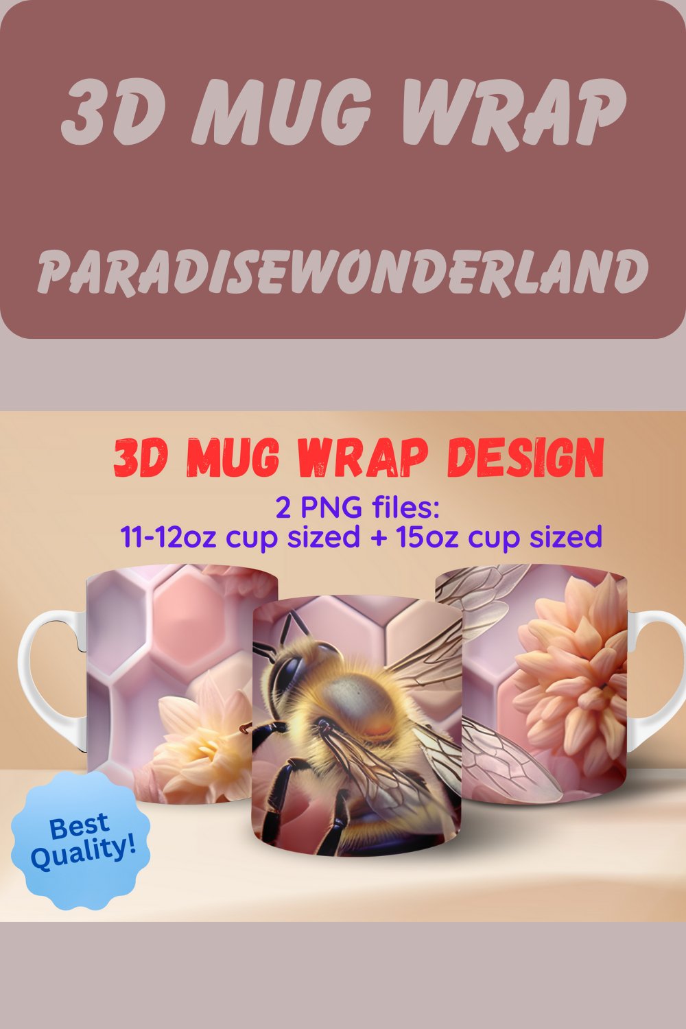3D Bee Mug Wrap 3D Bee PNG Bee Mug PNG Insect Mugs Design