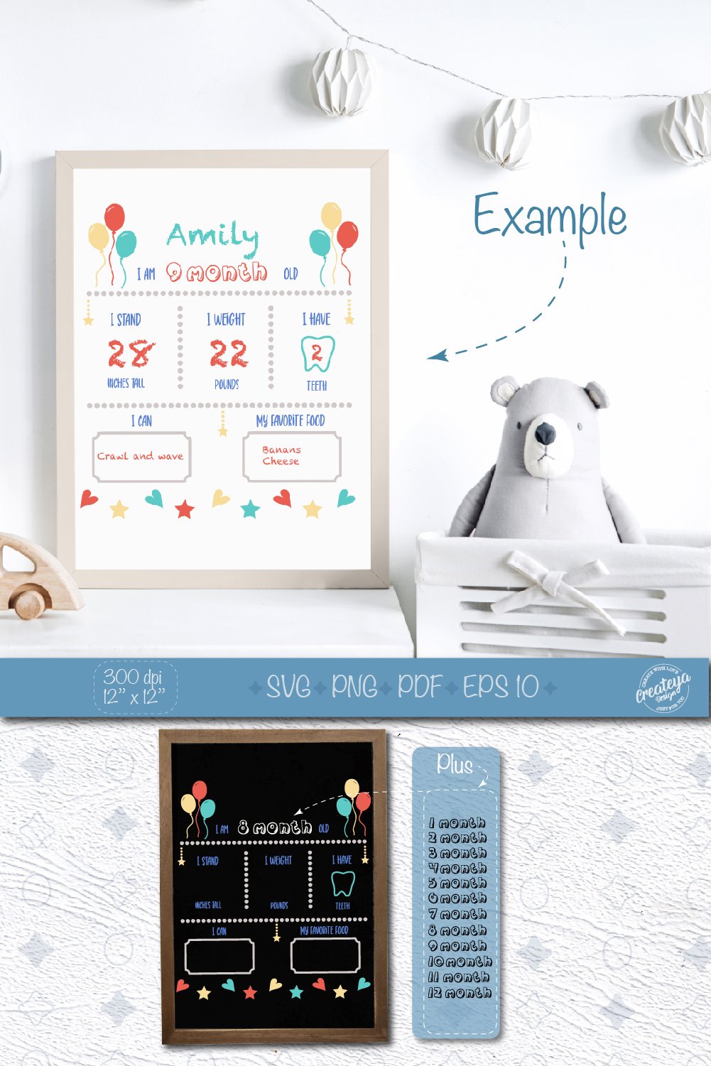 Baby Milestone Board, Monthly Milestones on Chalkboard