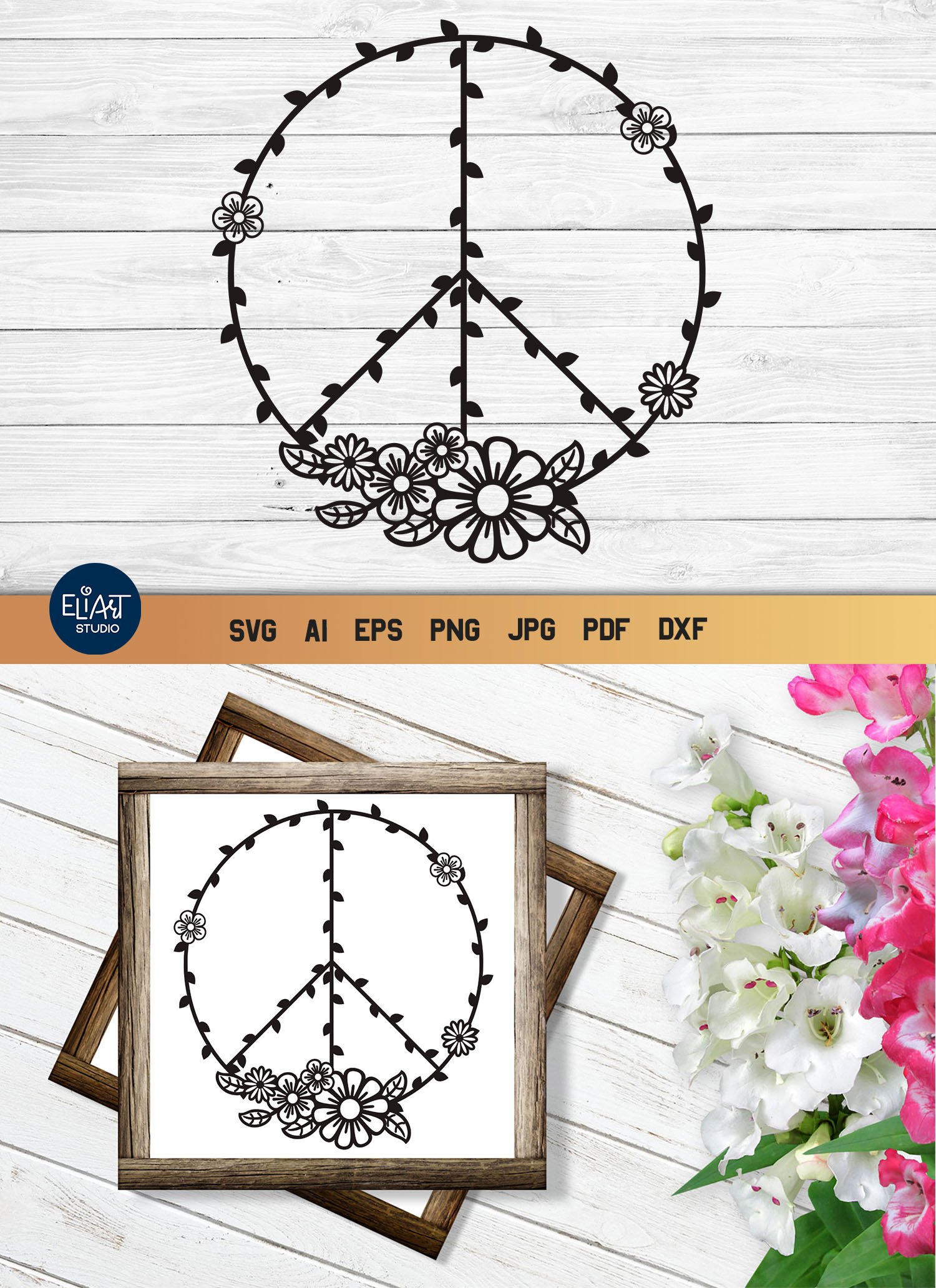 Peace Sign Floral SVG | Peace Symbol SVG Hippie Design