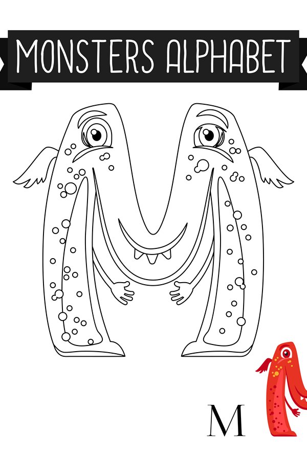 Coloring page monsters alphabet letter M