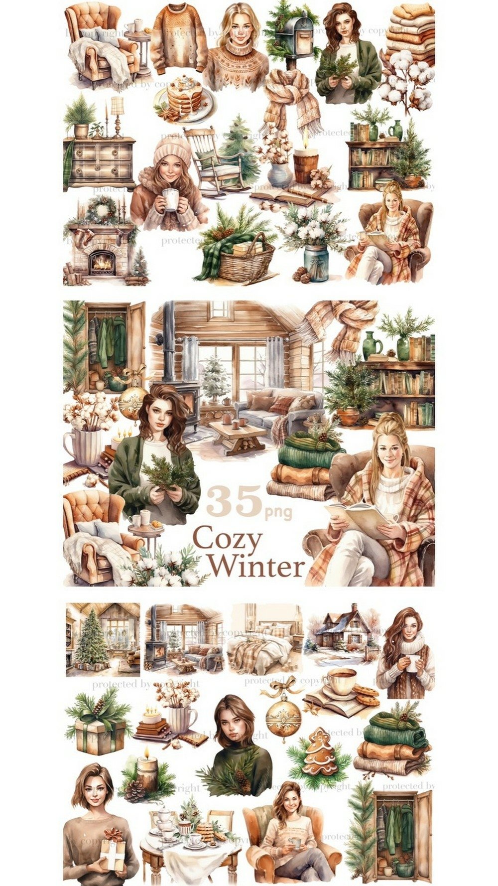 Cozy Winter Clipart Bundle | Christmas Illustration PNG Set
