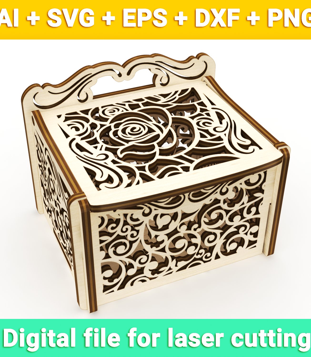 Box with roses pattern with lid vector for CNC svg vector