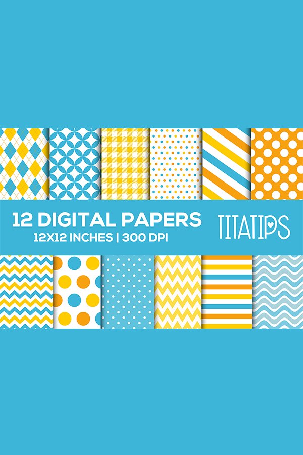 Blue and Yellow Digital Papers Set, Baby Shower Patterns