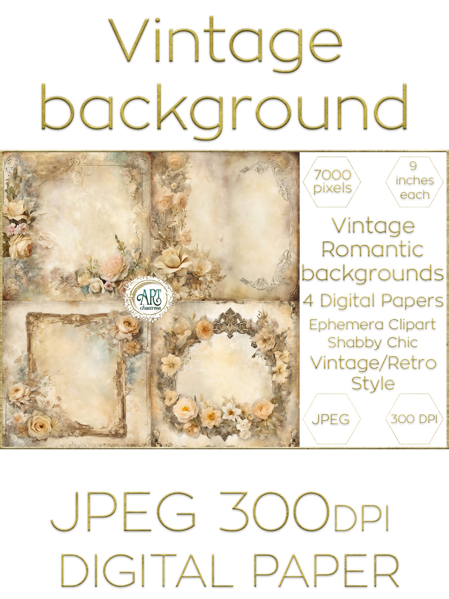 Watercolor Vintage Digital Paper Shabby Chic (3036065)
