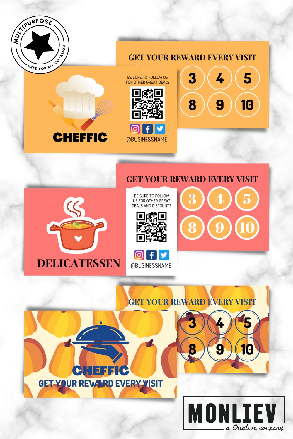 3 sets Bakery, Delicatessen, Chef & Restaurant Reward Card