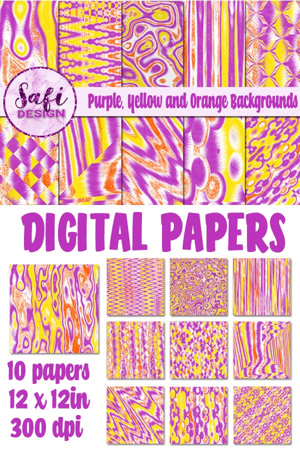 Digital Paper - Purple, Yellow and Orange Backgrounds