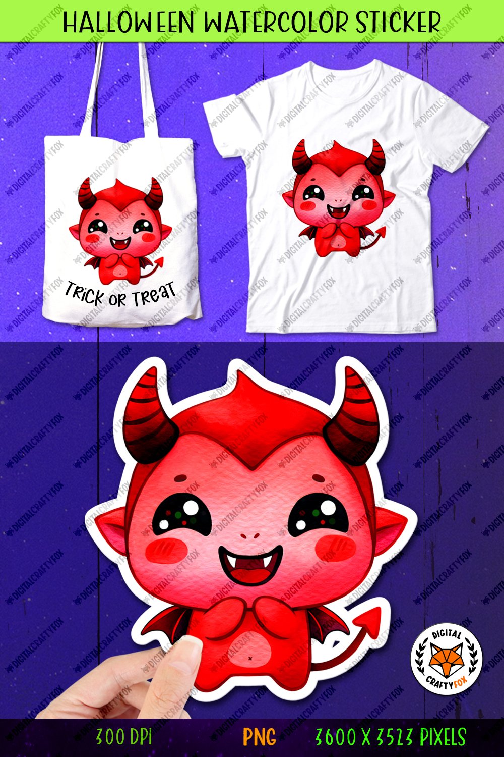 Halloween Devil Sticker PNG, Halloween Kawaii Sublimation