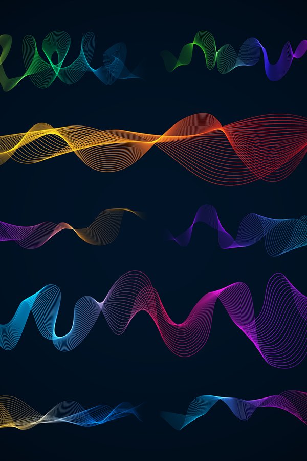 Luminous 3d sound waves, energy effect vector set