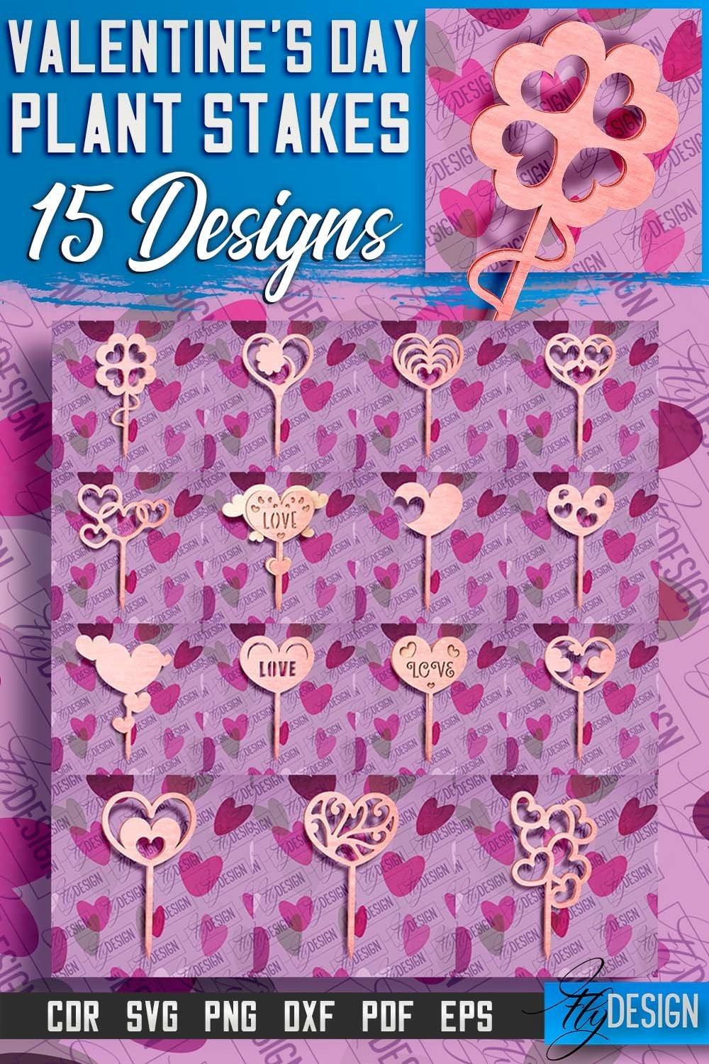 Valentines Day Plant Stakes Laser Cut SVG Bundle | Heart SVG