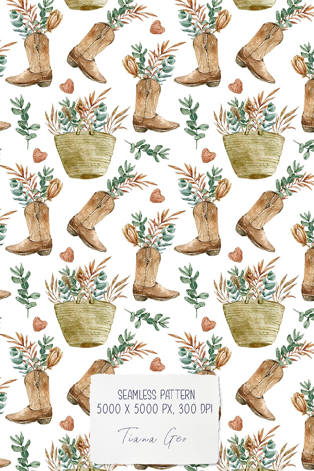 Watercolor boho flower seamless patterns / digital paper