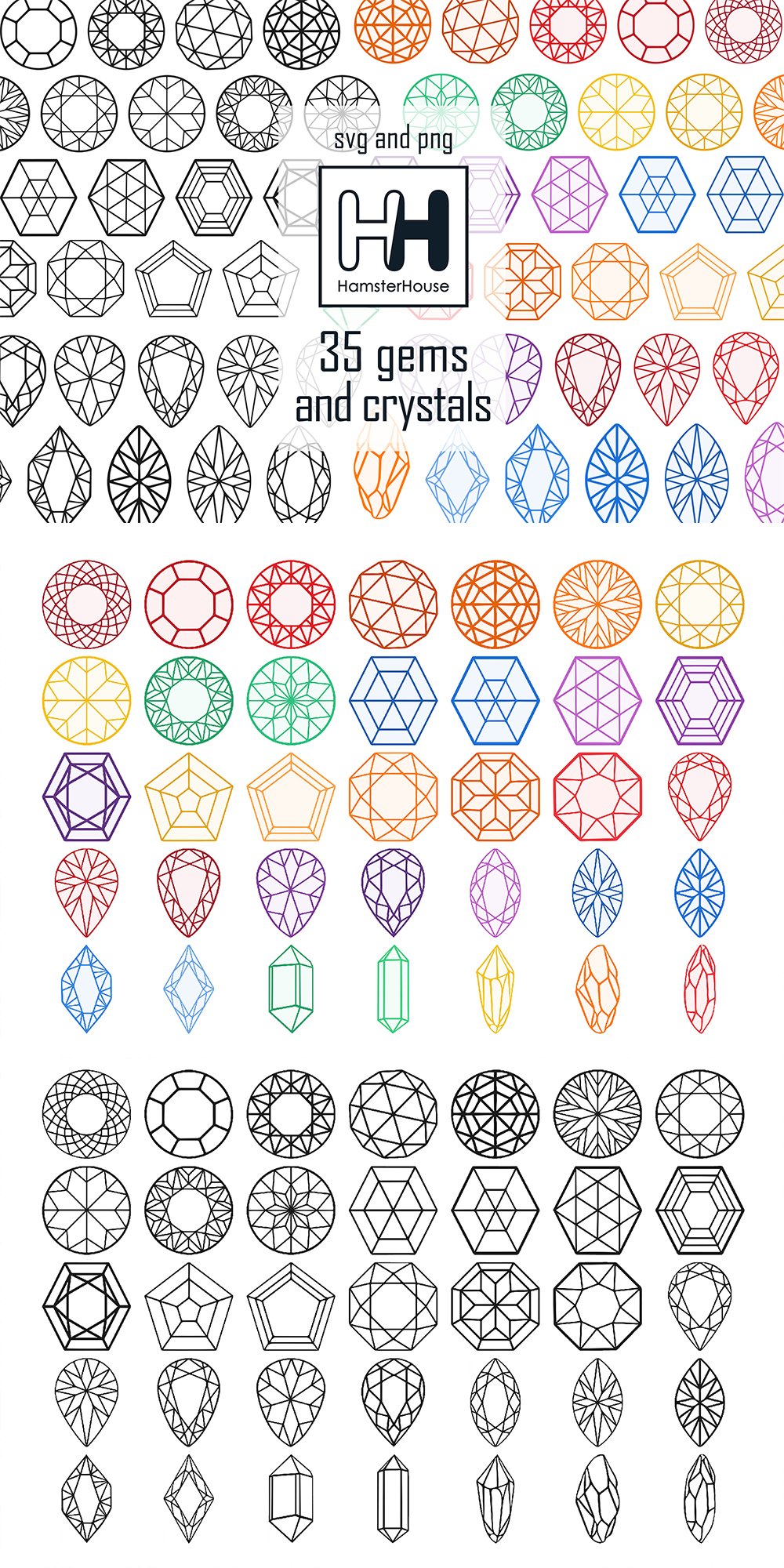 35 gems and crystals, svg and png, 1 pack