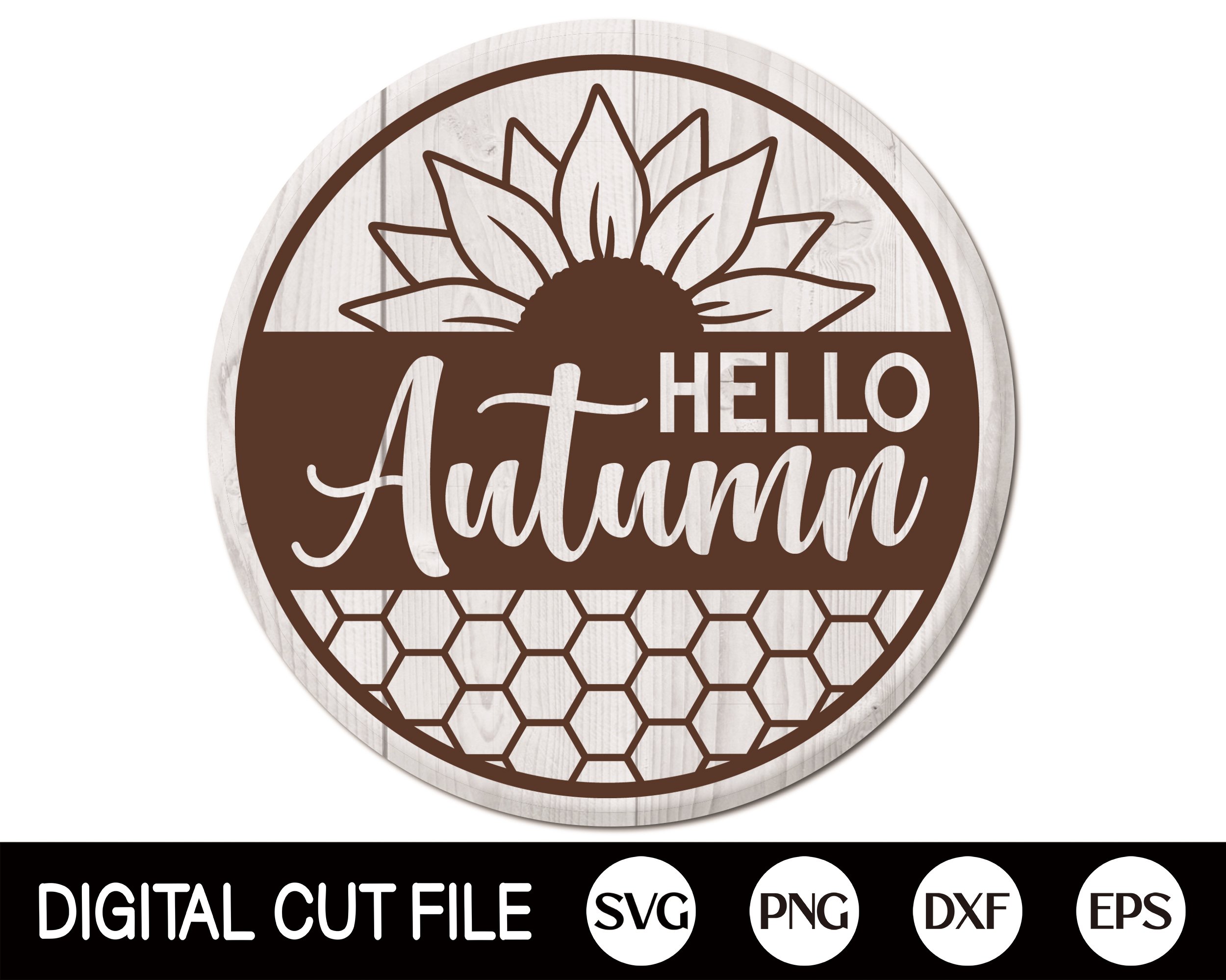 Hello Autumn SVG, Sunflower Round Sign, Fall (1588109)