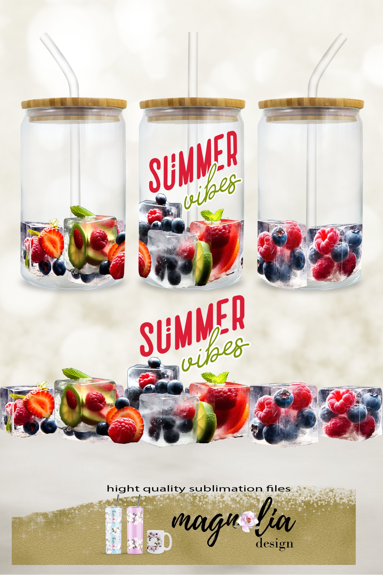 Libbey Glass Sublimation Design, Ice Cubes, Vacay Mode