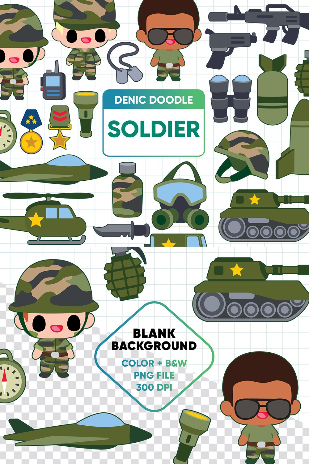 Cute Soldier Clipart - Adorable Military Illustration Set