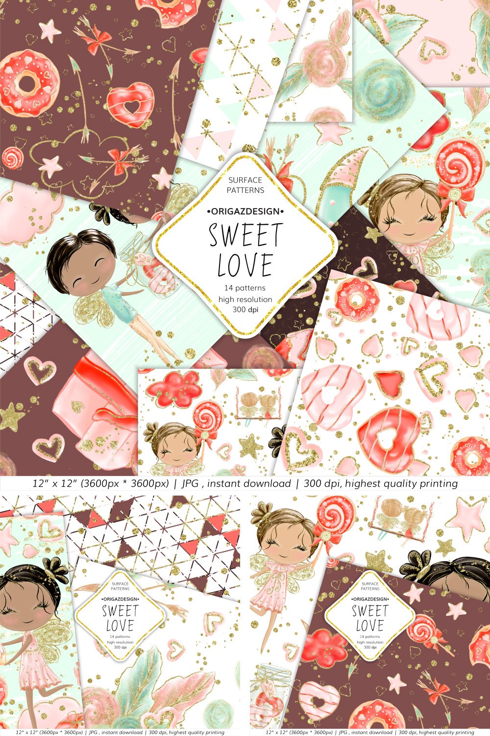Sweet Love Fairy Valentine's Day seamless Digital Paper pack