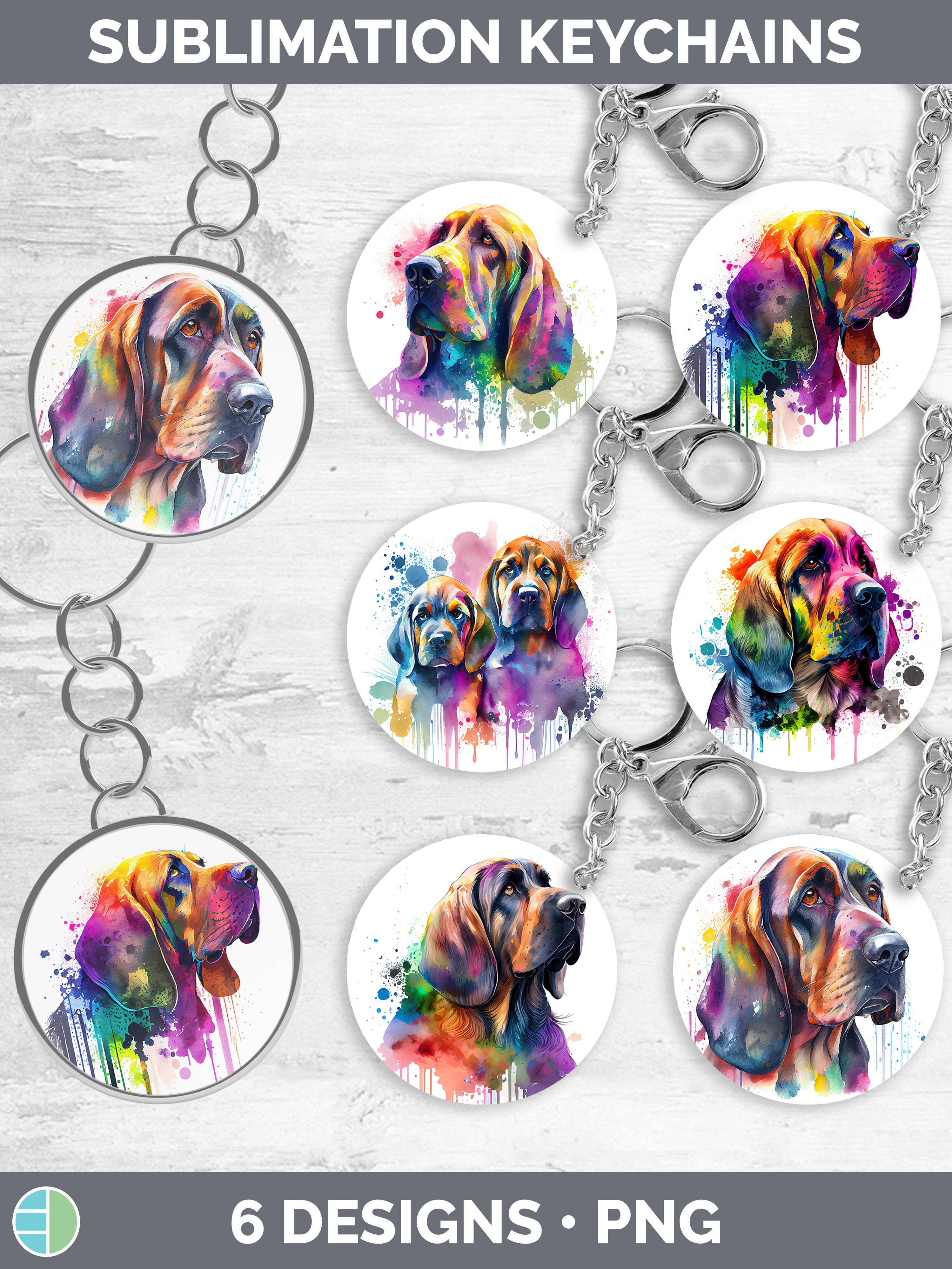 Rainbow Bloodhound Dog Keychain | Sublimation Keyring Design