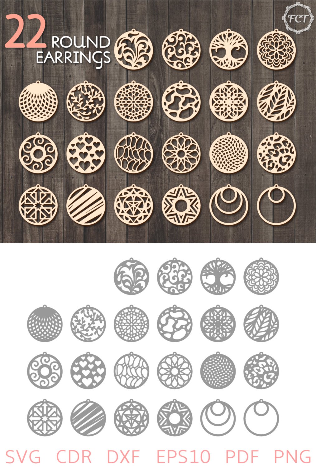 Round Earrings SVG bundle, Laser cut files, Earrings Cricut